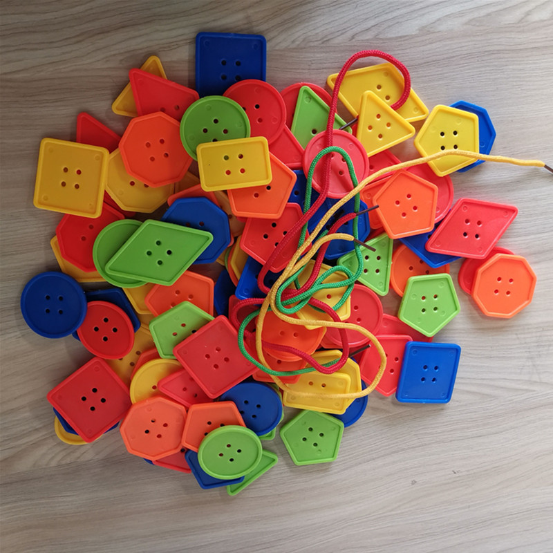 Plastic Buttons Threading Shapes Colorful Geo Shapes Threading Toys for ...