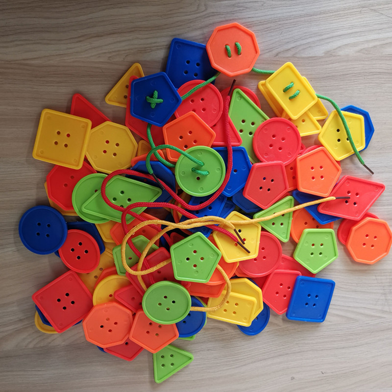 Plastic Buttons Threading Shapes Colorful Geo Shapes Threading Toys for ...